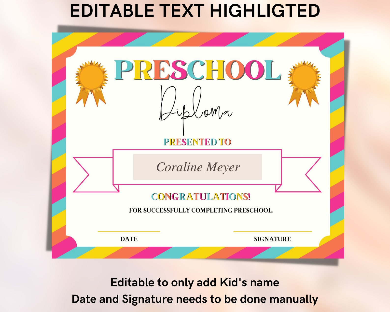 Rainbow Kindergarten Diploma/ Certificate Printable End of - Etsy