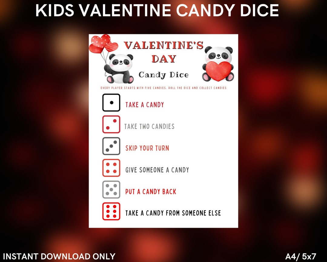 Kids Panda Valentine's Day Candy Dice Game for Home/ Classroom Party ...