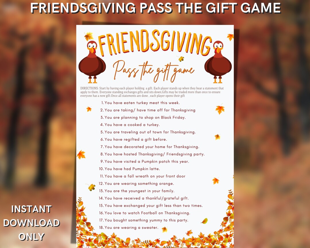 Friendsgiving Pass the Gift Game Printable - Play With Family and ...
