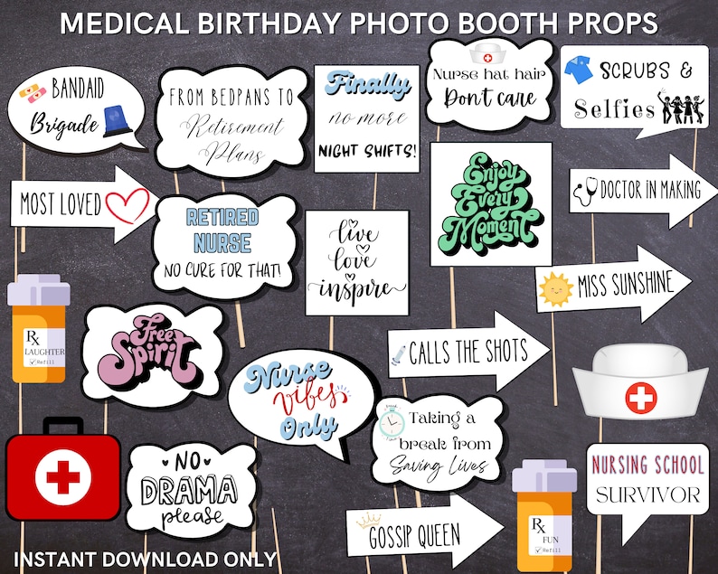 Medical Party Photo Booth Props Printable for Fun Team Activity - Nurse ...