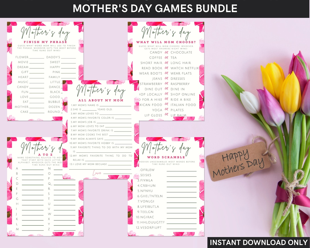 Mother's Day Games Printable Bundle for Fun Activity With Family ...
