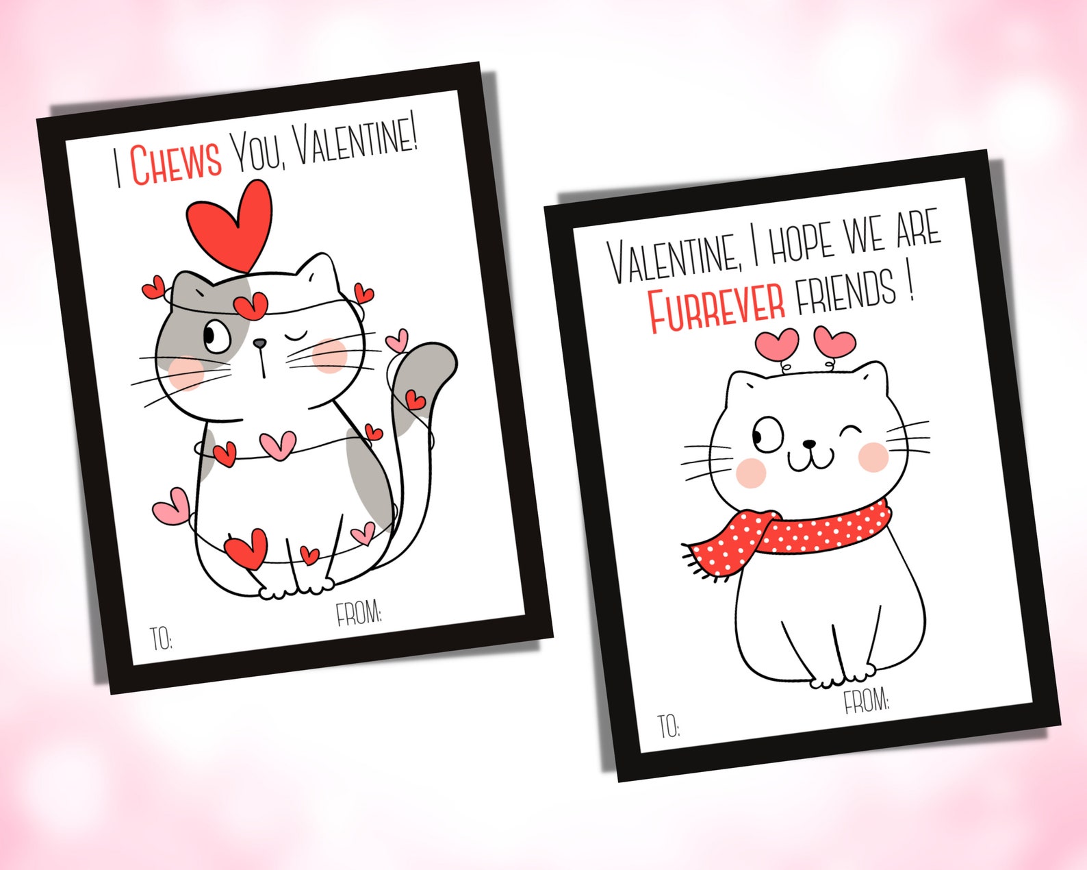 Cute Cat Valentine's Day Cards for Kids- Use for Classroom or Friends ...