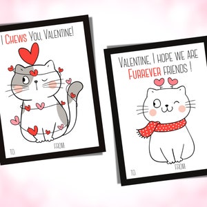 Cute Cat Valentine's Day Cards for Kids Use for Classroom or Friends ...