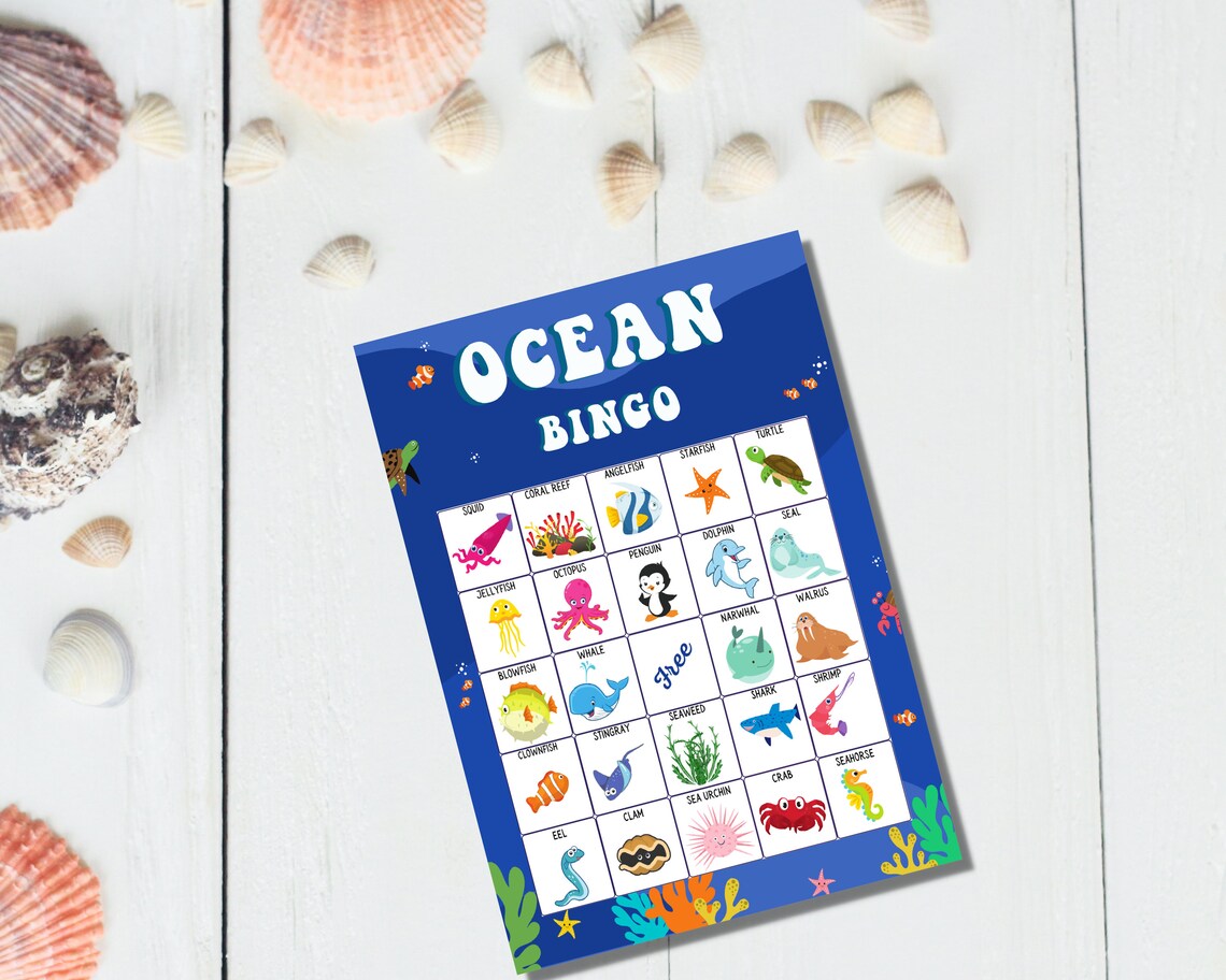 Ocean Bingo game for under the sea birthday baby shower or | Etsy