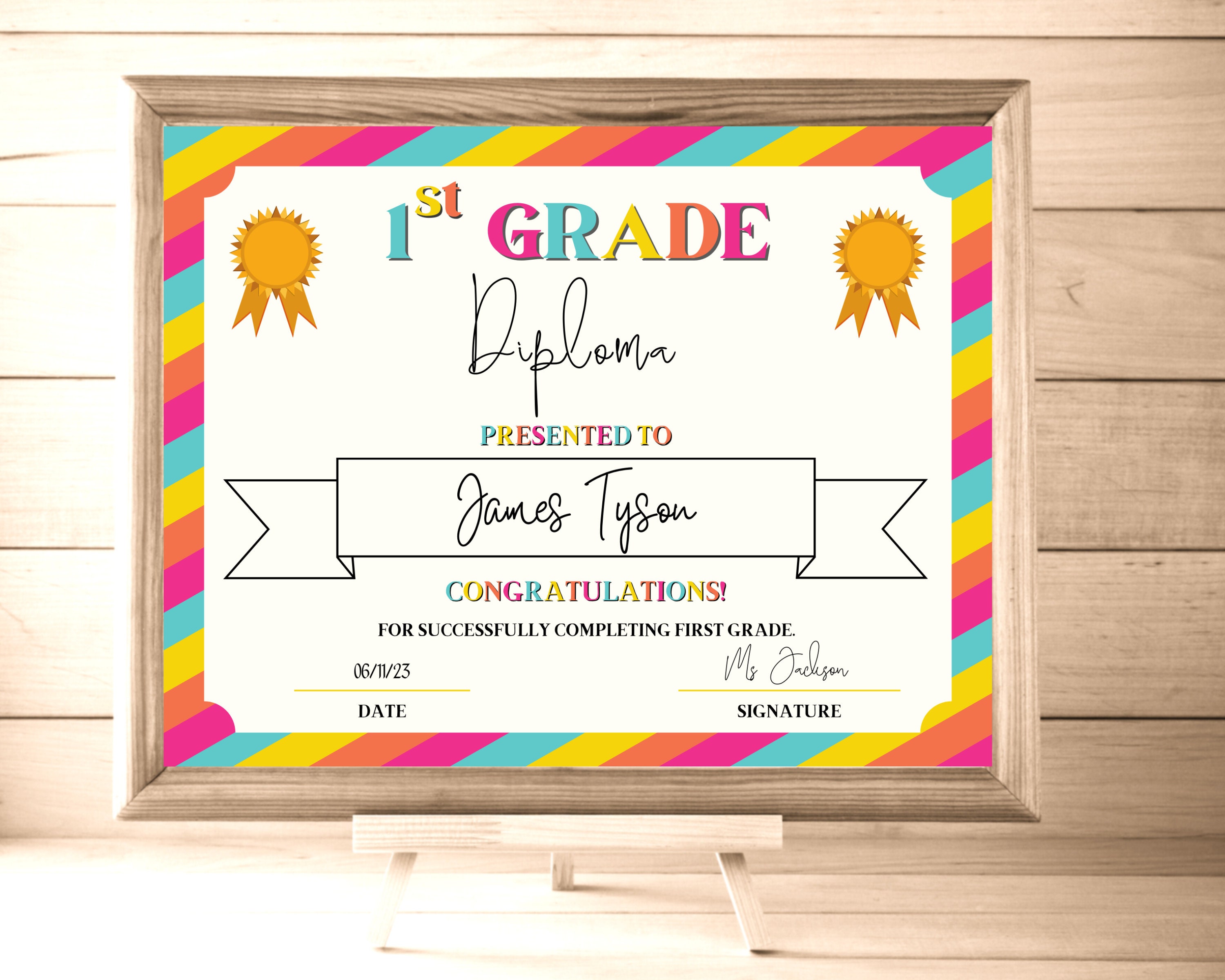 Rainbow 1st Grade Diploma Printable: Editable Graduation Certificate ...