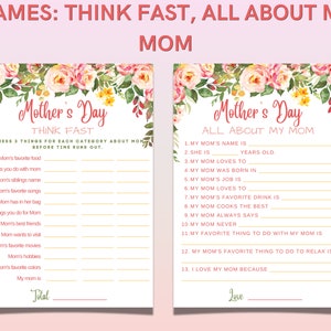 Floral Mother's Day Games Bundle for Fun Activity With Mom/ Mum ...