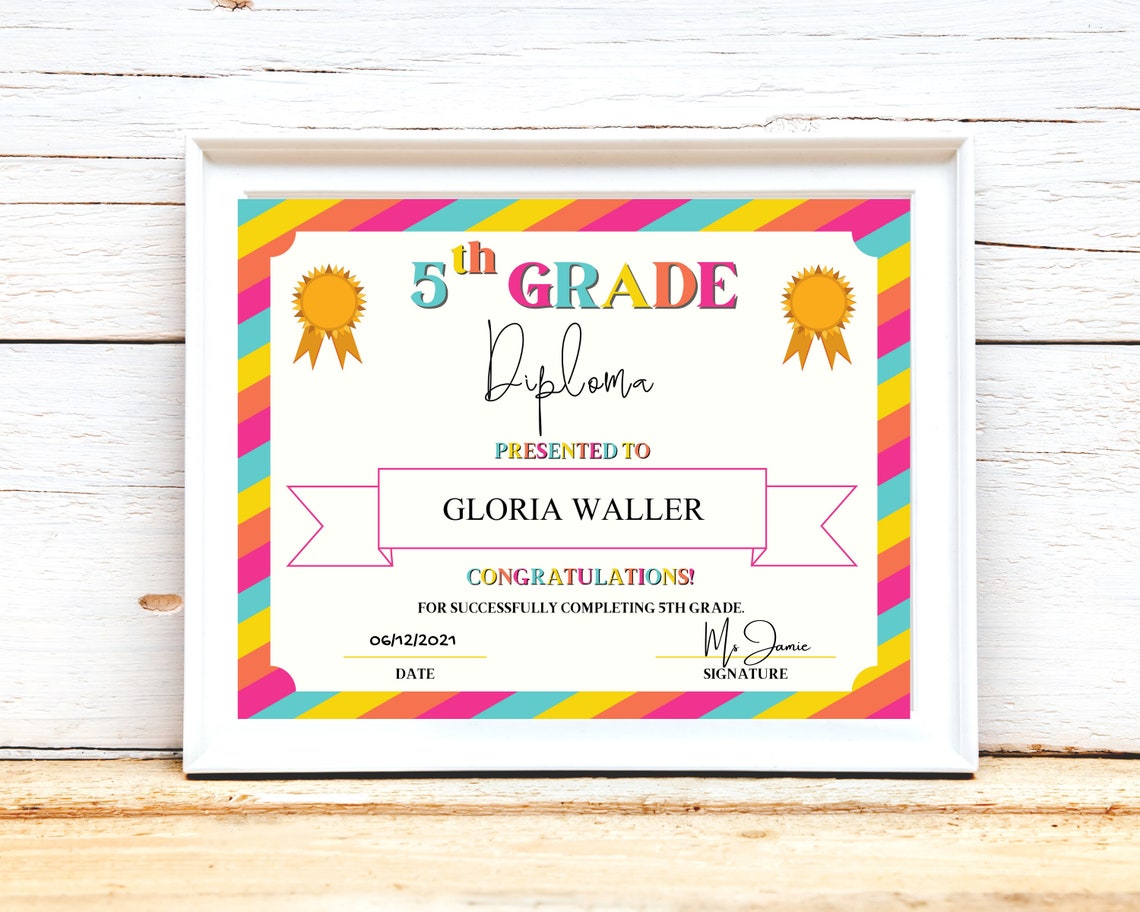 Rainbow 5th Grade Diploma/ Certificate Printable End of - Etsy