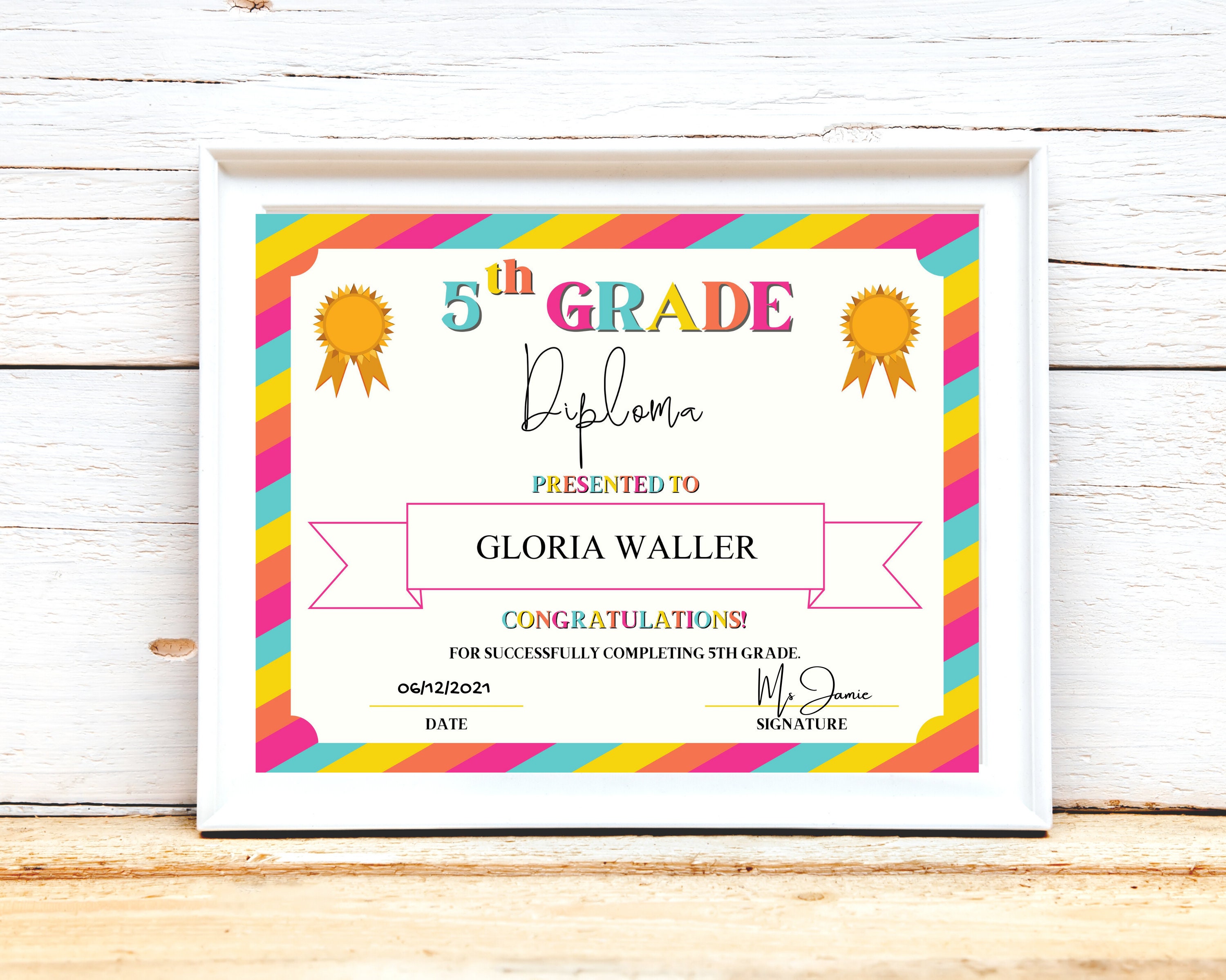 Rainbow 5th Grade Diploma/ Certificate Printable End of - Etsy