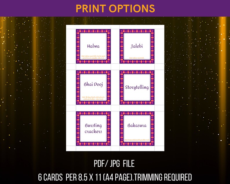 Diwali Charade Pictionary Game: 70 Cards, Indian Holiday (instant ...