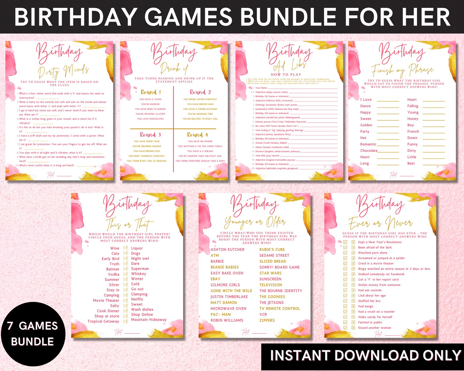 Adult Birthday Party Game Printable 7 Fun Games For Her Etsy Canada