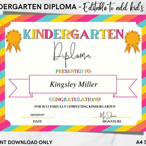 Rainbow Kindergarten Diploma/ Certificate Printable End of - Etsy
