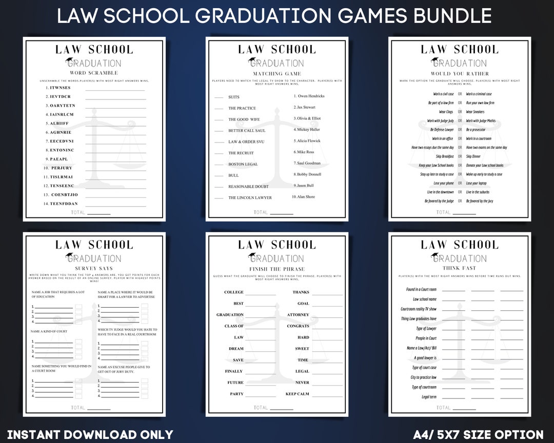 Modern Law School Graduation Games Bundle for Fun Party - Lawyer ...
