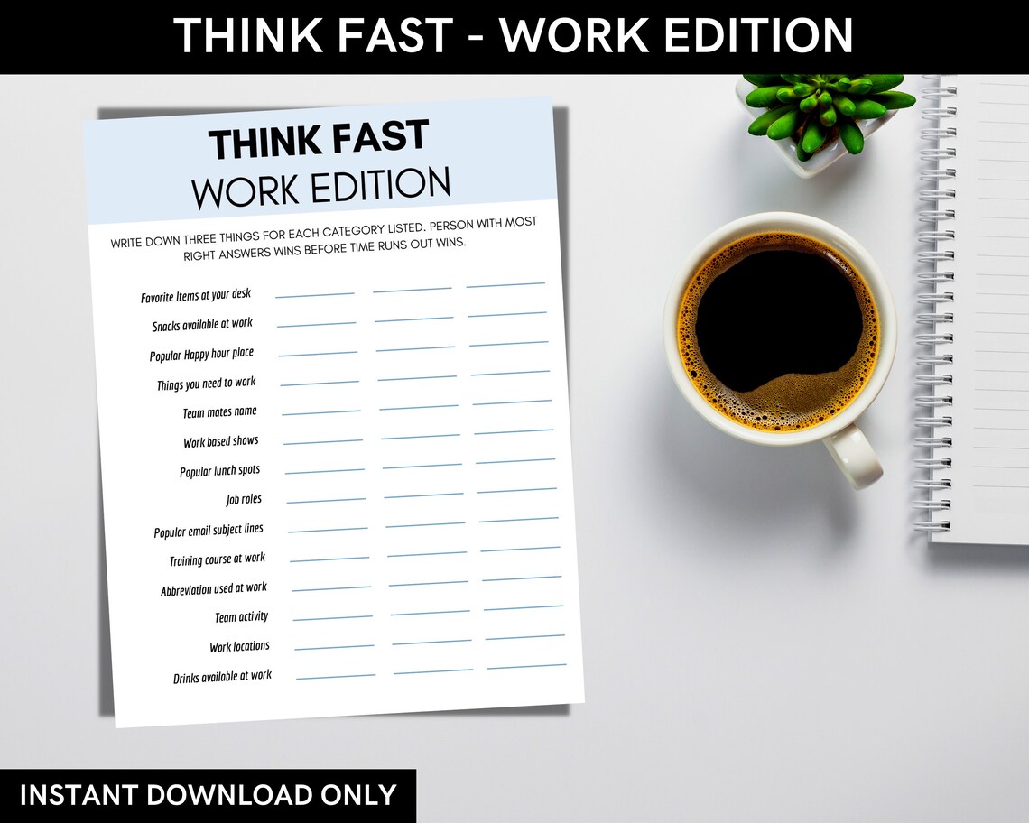 Think Fast Game for Work/ Office Team/ Retirement Party | Etsy