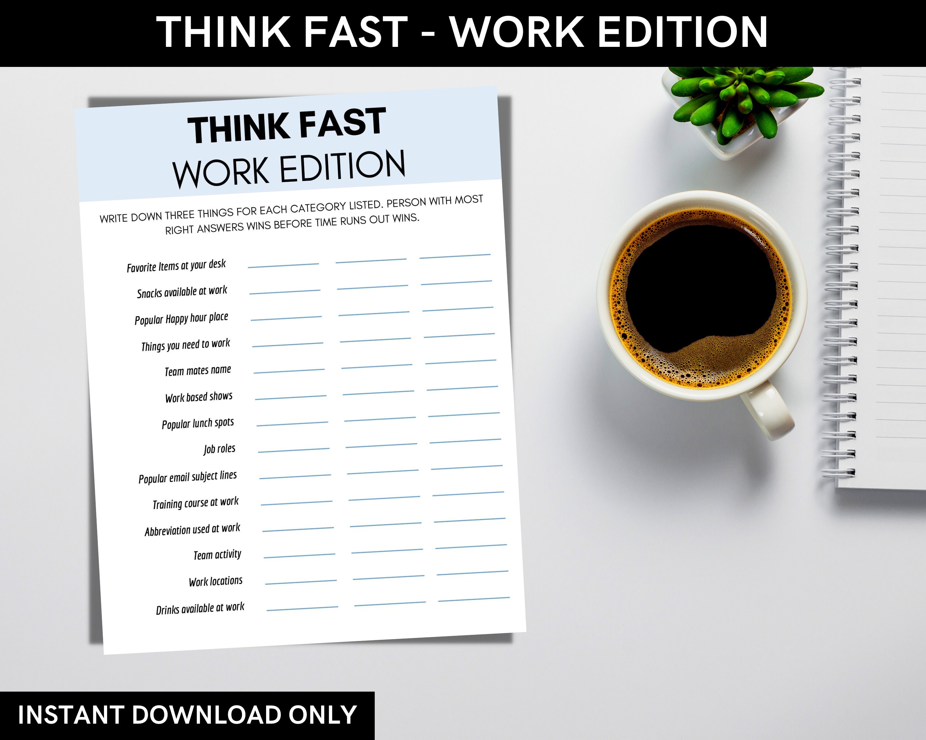 Think Fast Game for Work/ Office Team/ Retirement Party - Etsy