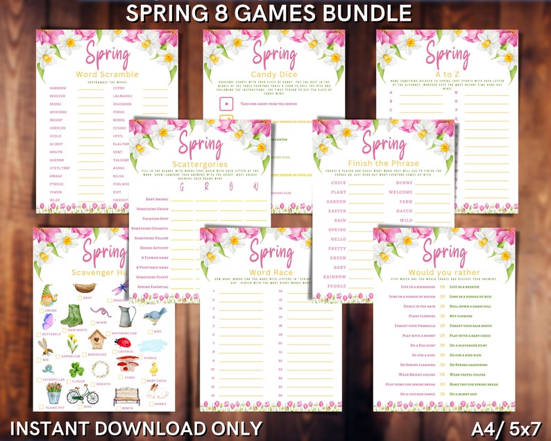 Spring Games Bundle for Kids Teens & Adults 8 Fun Games to - Etsy