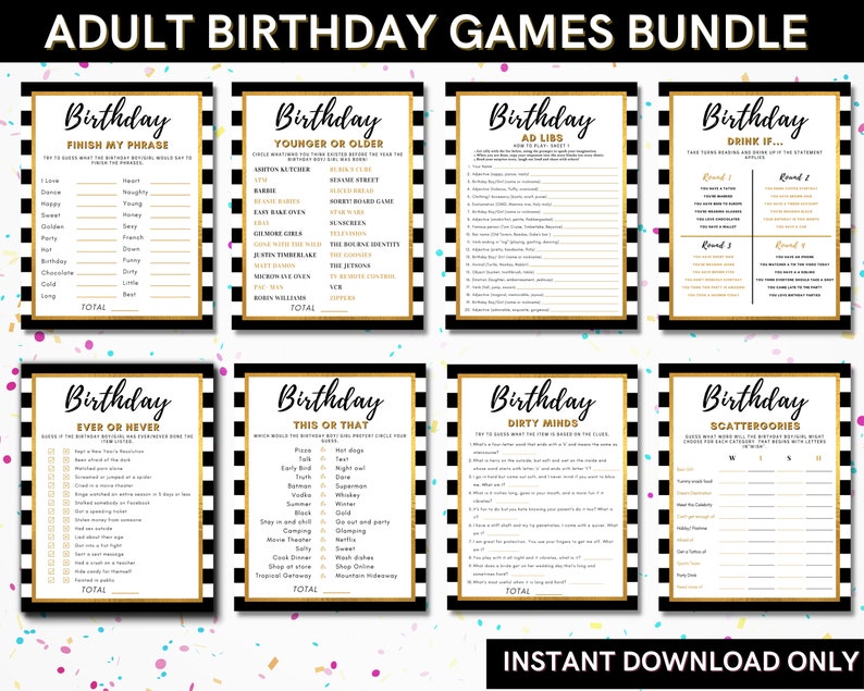 Adult Birthday Party Games Bundle for Boy/ Girl Bday Use for - Etsy