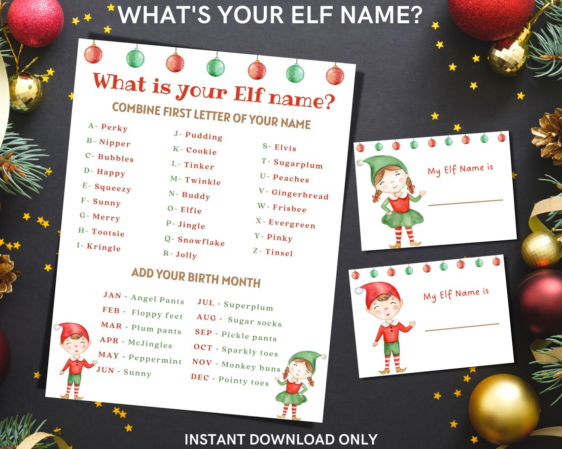 What's Your Elf Name Game for Holiday/ Christmas Party - Use for Kids ...