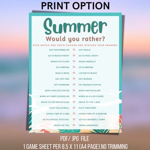 Summer Would You Rather Game Printable Use for Summer Beach - Etsy