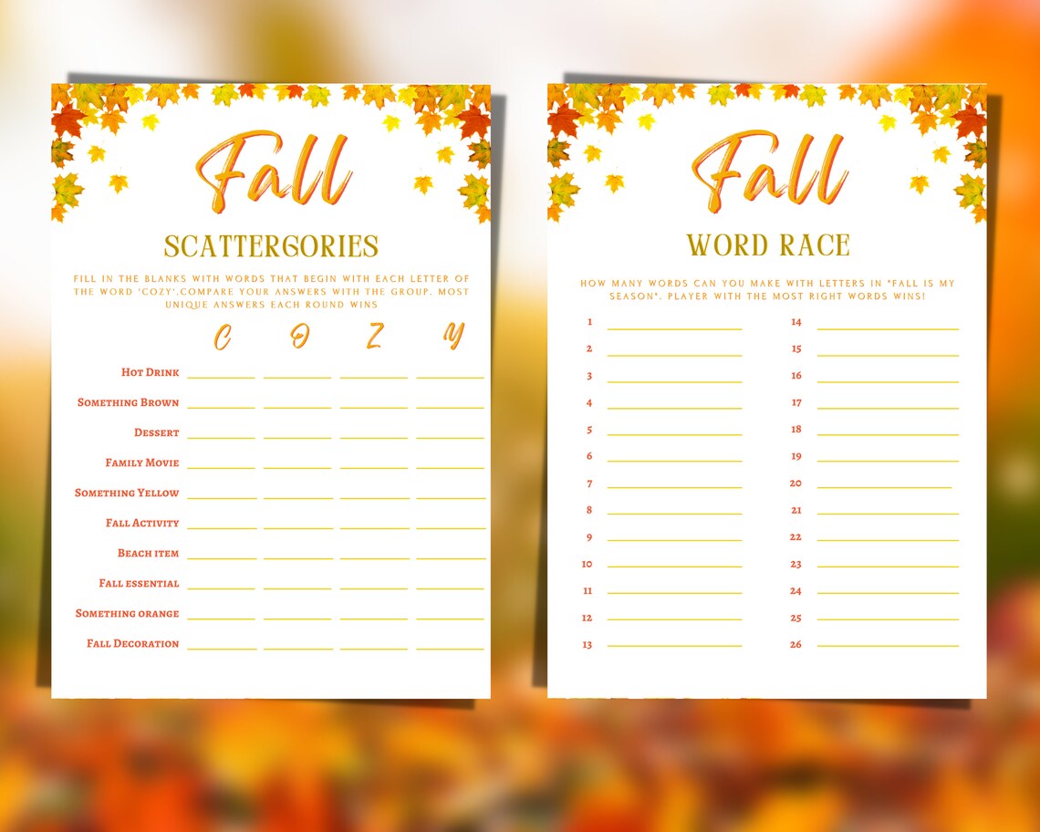 Fall/ Autumn Games Bundle for Kids Teens & Adults 8 Fun - Etsy