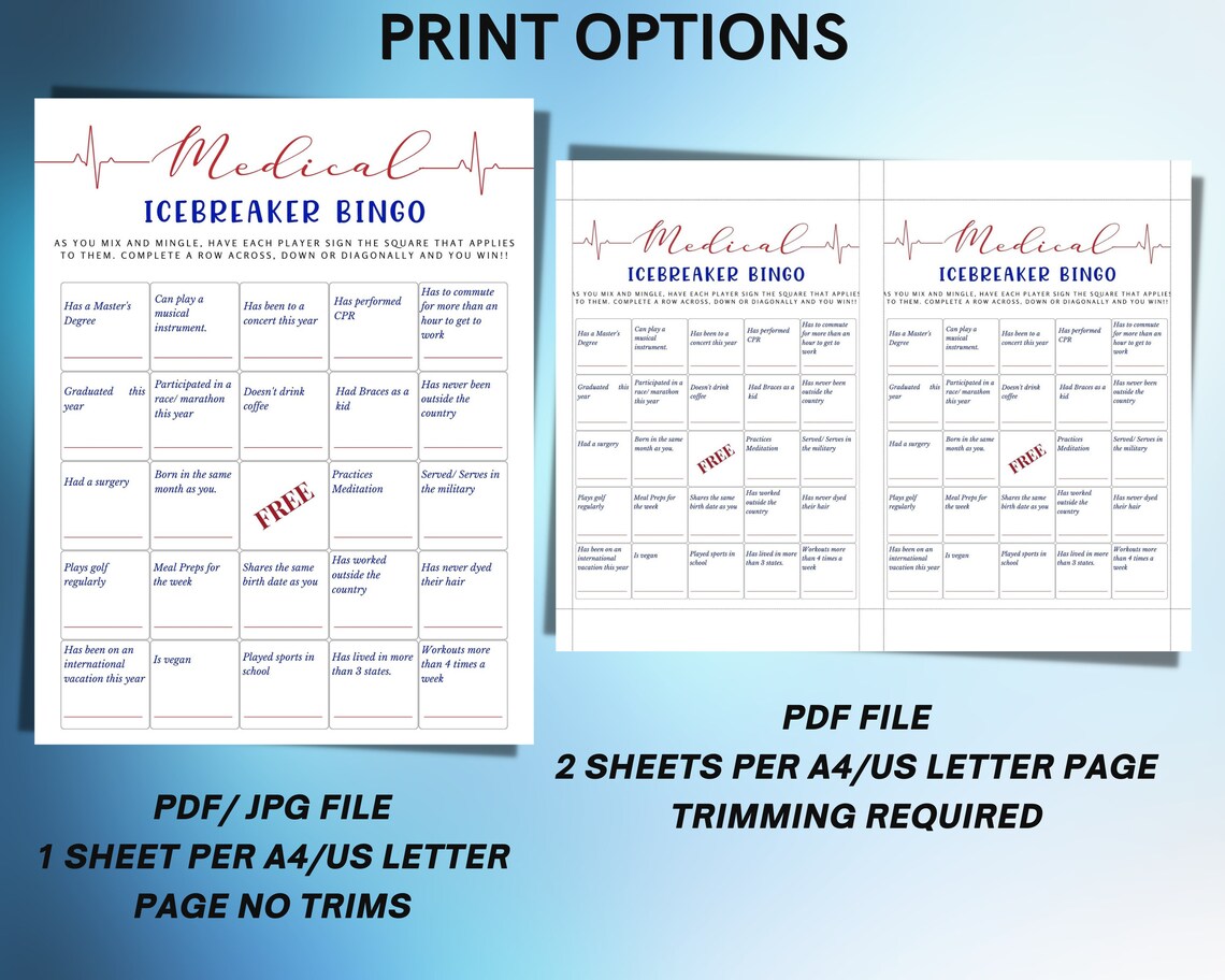 Medical Icebreaker Bingo Game for Nurse/ Doctor Party Activity - Etsy