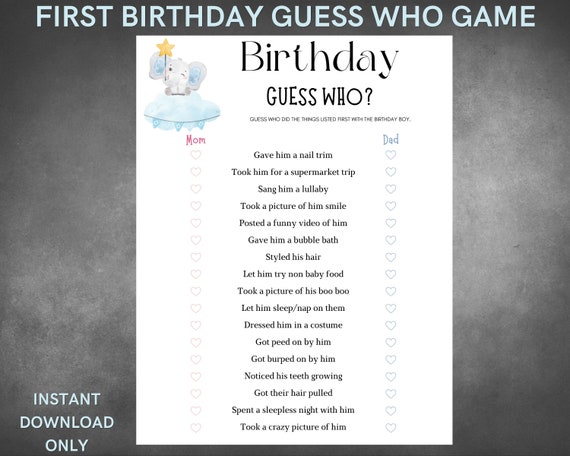 Boy First Birthday Guess Who Game Printable Guessing Game - Etsy