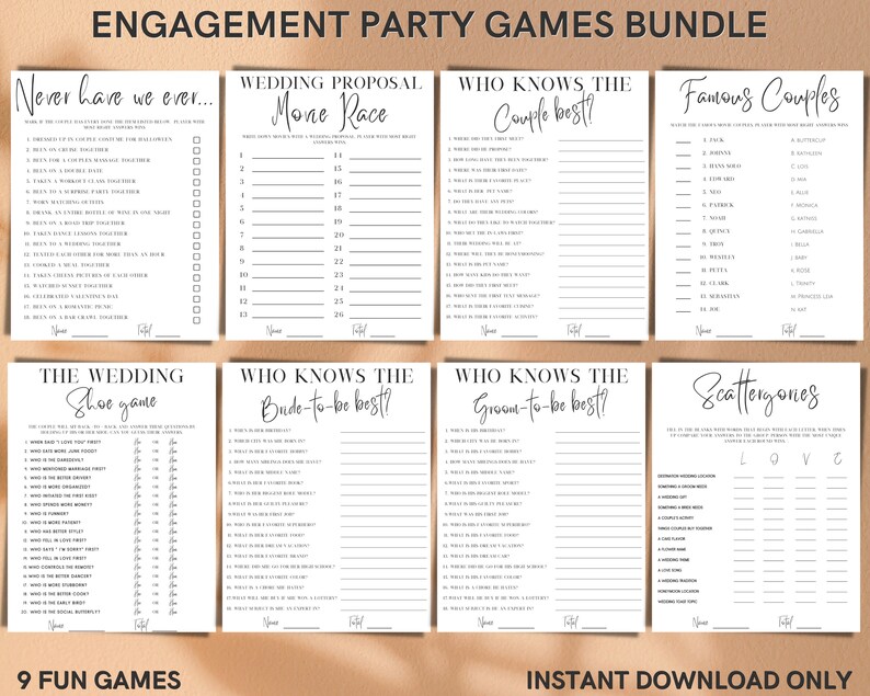 Engagement Party Games Bundle for a Save the Date or Rehearsal - Etsy
