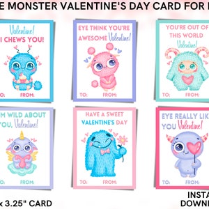 Cute Monster Valentine's Day Cards for Kids Use for Classroom or ...