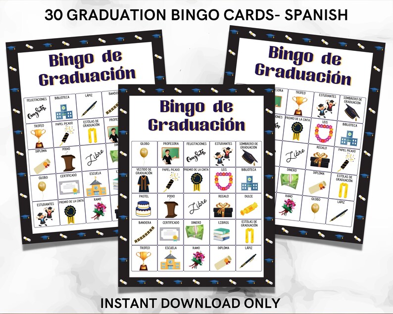 Spanish Graduation Party Bingo Game Sheets for Fun Activity With Family ...