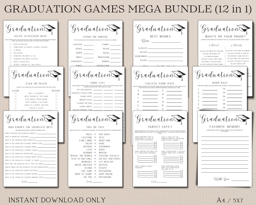 Modern Graduation Party Games Mega Bundle - Simple Grad Party Fun ...