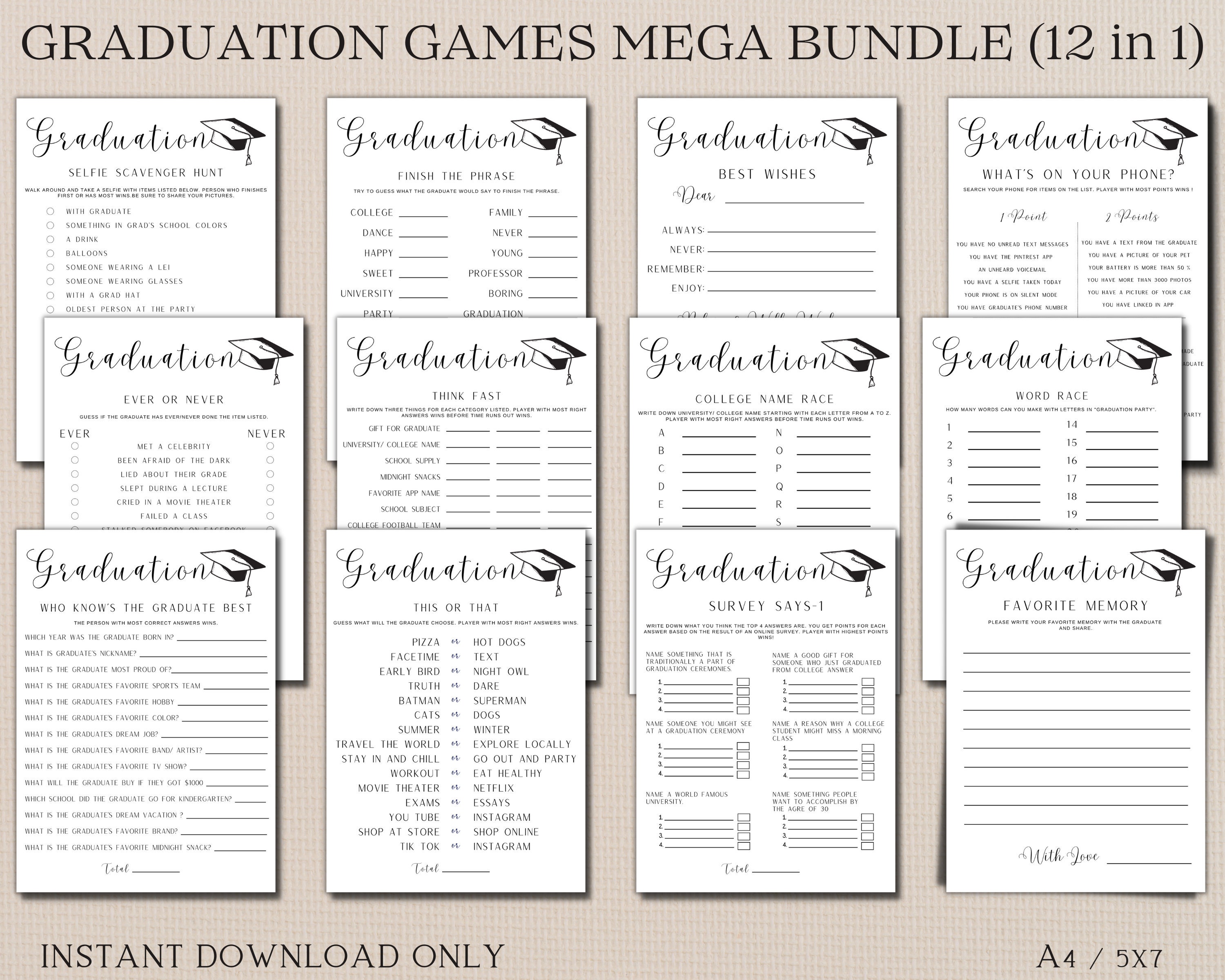 Modern Graduation Party Games Mega Bundle Simple Grad Party - Etsy