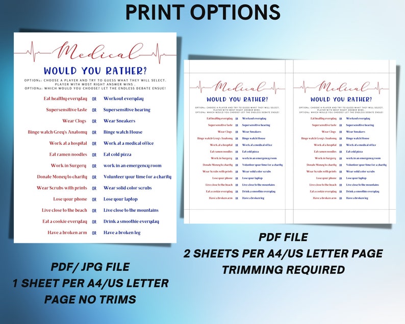 Medical Would You Rather Game for Nurse/ Doctor Party Activity - Etsy