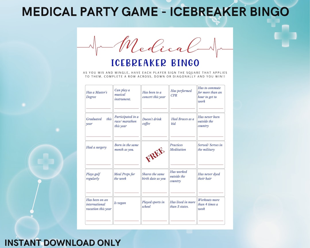 Medical Icebreaker Bingo Game for Nurse/ Doctor Party Activity Use for ...