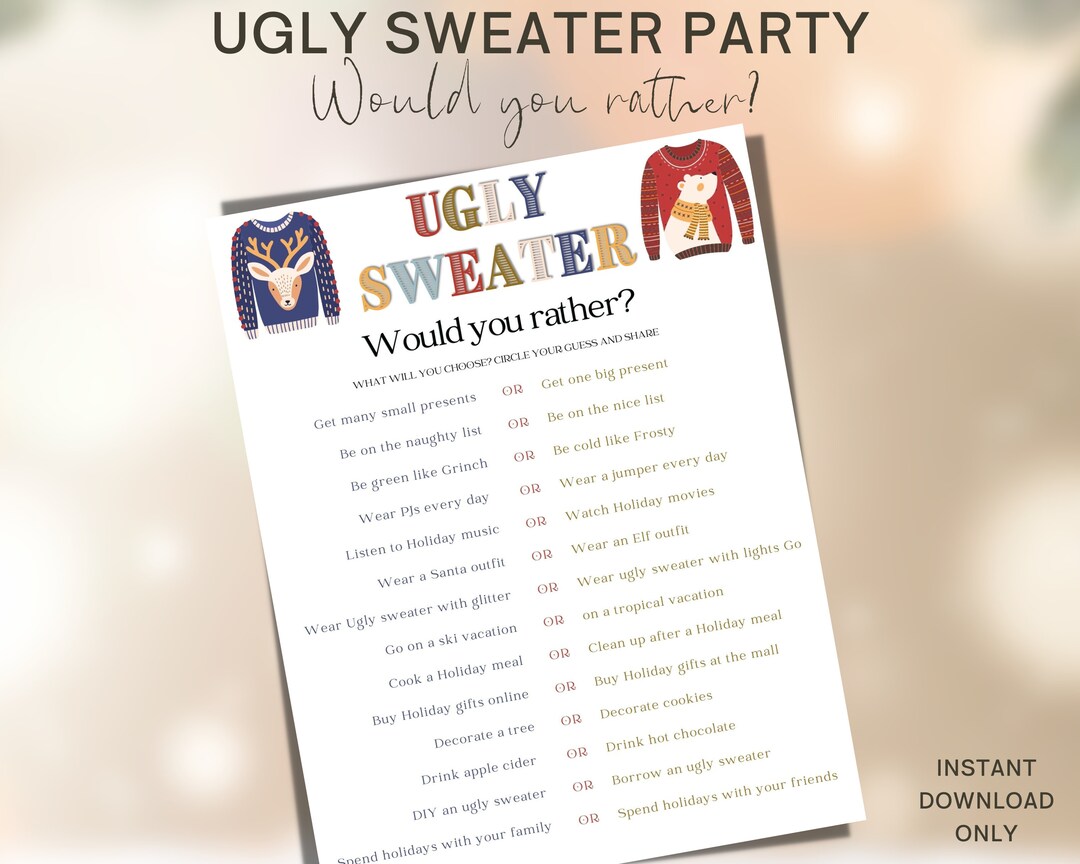 Ugly Sweater Party Would You Rather Game for Holiday/ Christmas Party ...