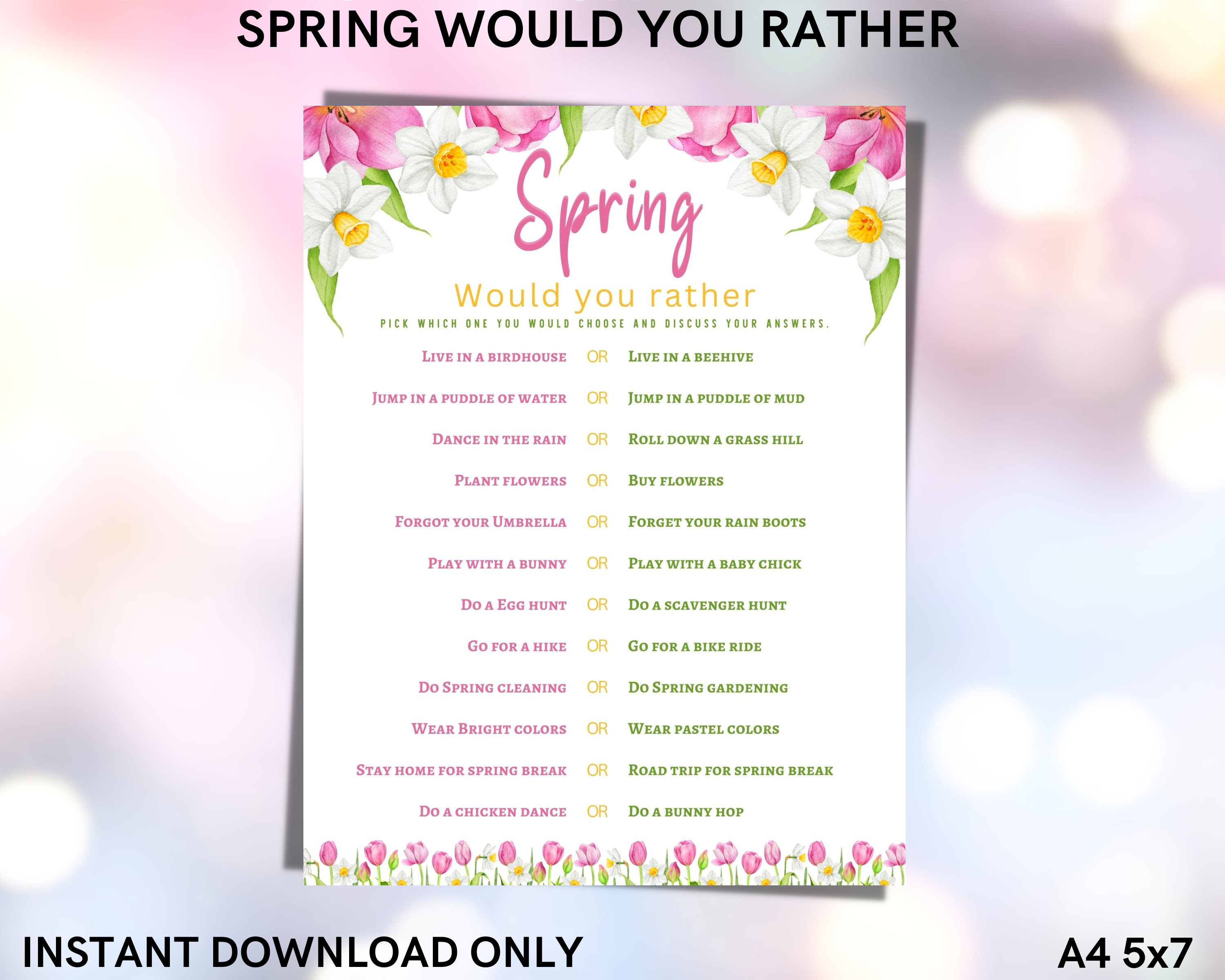 Spring Would You Rather Game for Kids Teens & Adults Use - Etsy