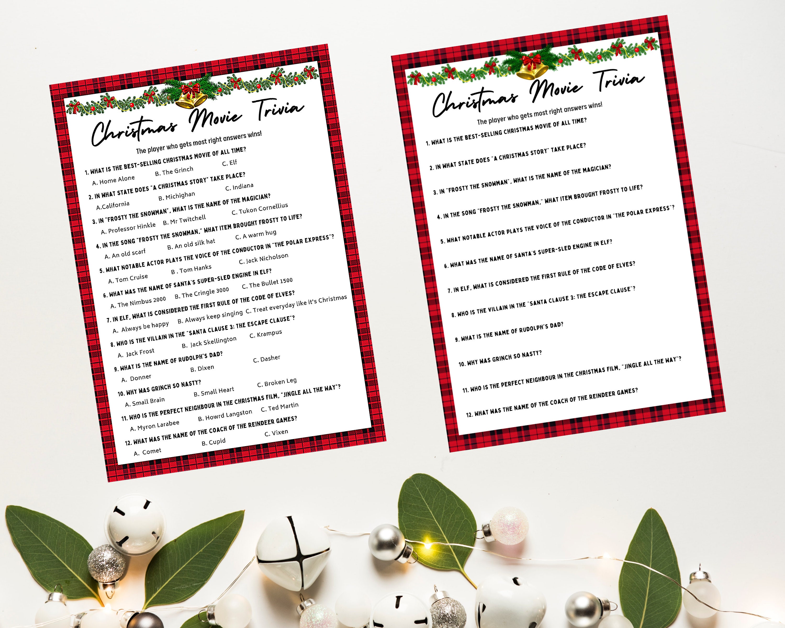 Christmas Movie Trivia Game for Holiday Party With Family and - Etsy