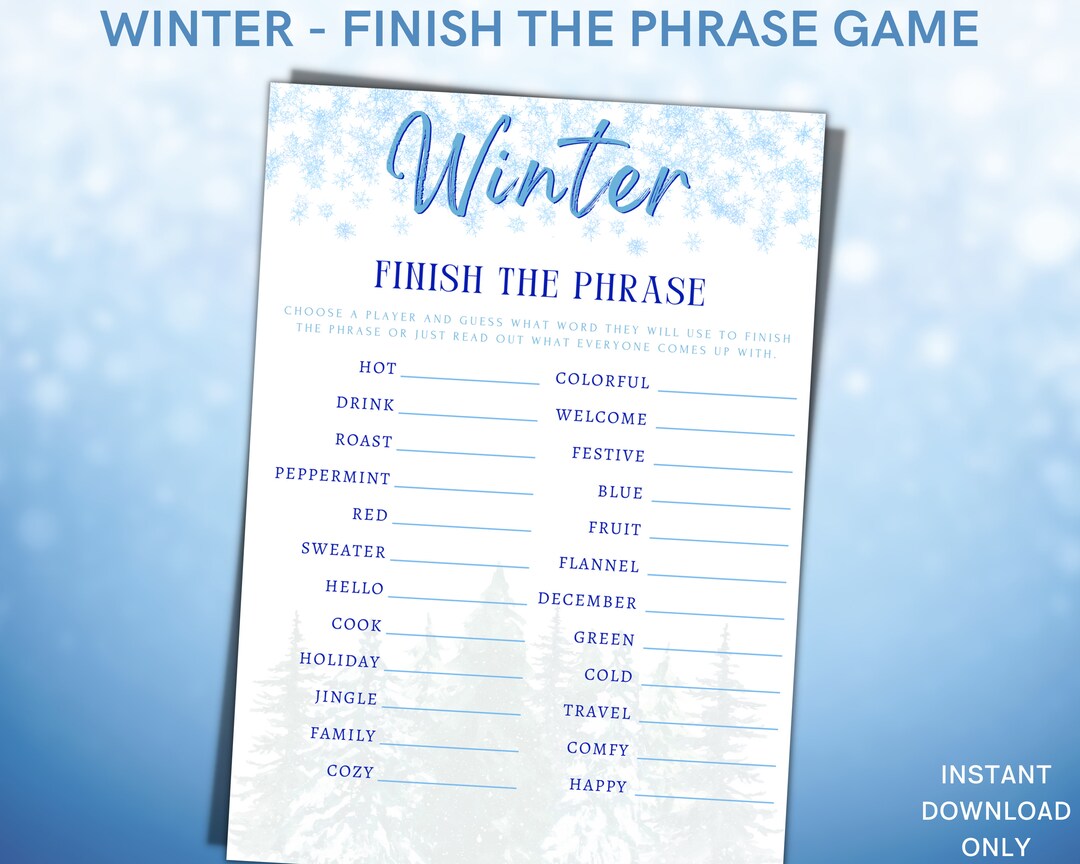 Fun Winter Finish the Phrase Game for Kid/ Family Activity - Etsy