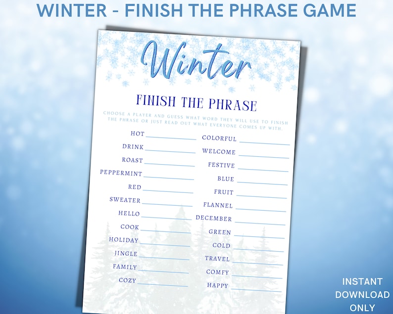 Fun Winter Finish the Phrase Game for Kid/ Family Activity - Etsy