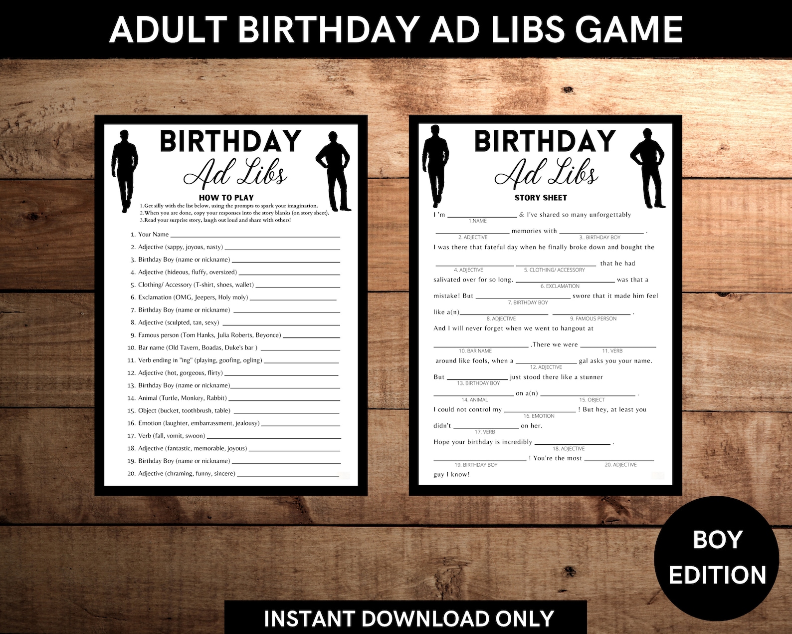 Adult Birthday Ad Libs Game Printable for Funny Story for Birthday Boy ...