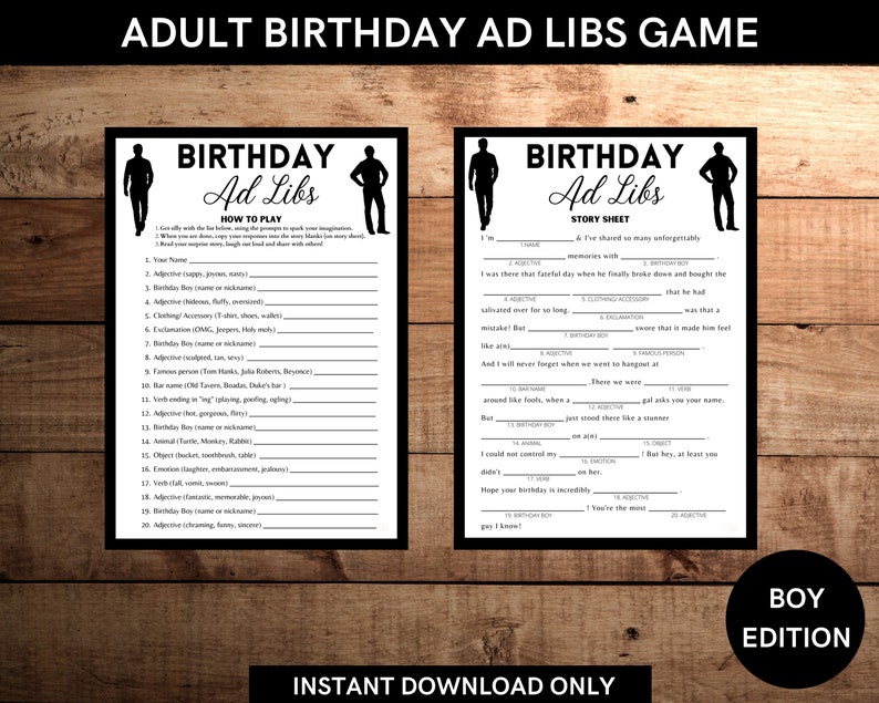 Adult Birthday Ad Libs Game Printable for Funny Story for - Etsy