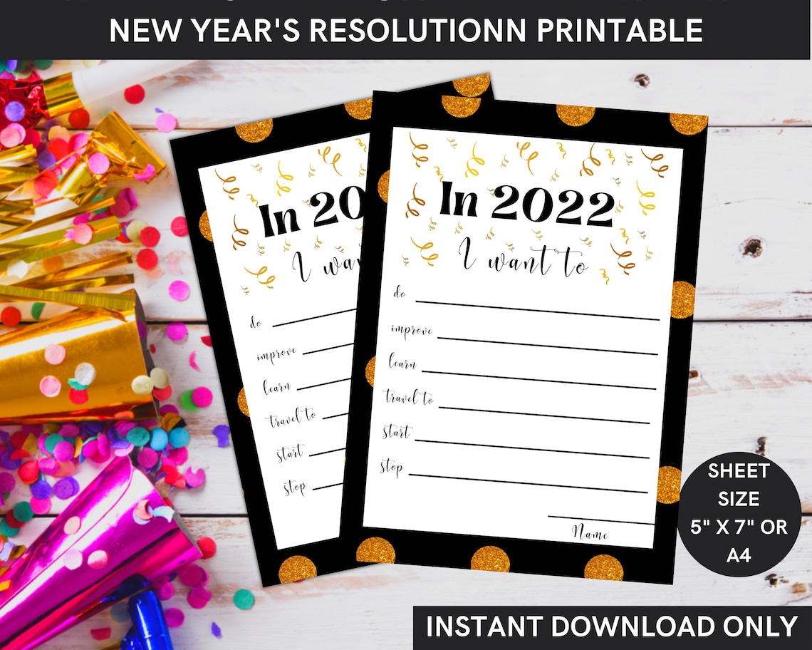 New Year Resolution Card for a Fun Holiday Party Game/ | Etsy