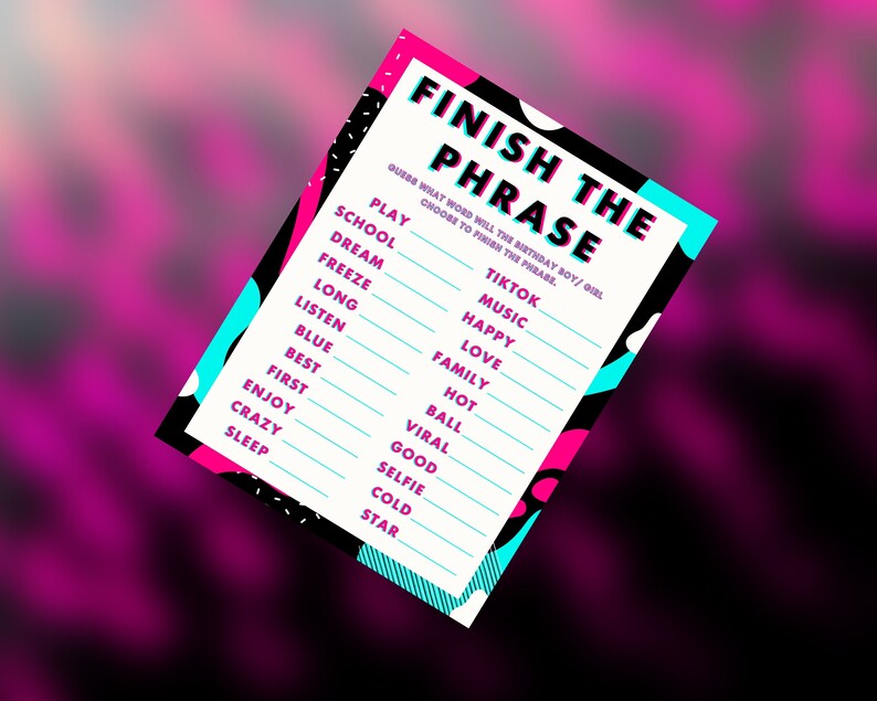 Finish the Phrase Game: Tiktok Birthday Party (instant Download) - Etsy