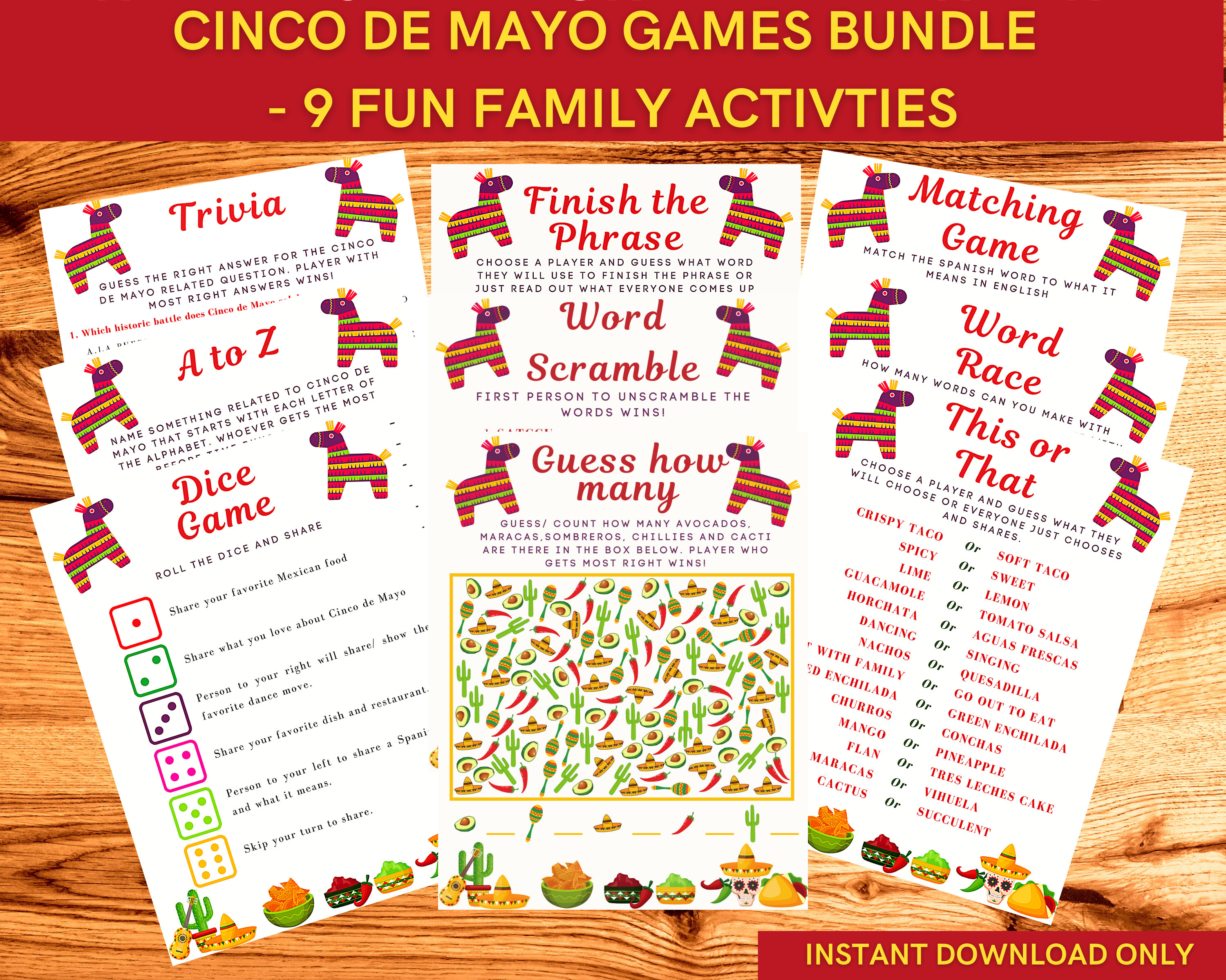 Cinco De Mayo Games Printable Bundle for Fun Activity With - Etsy