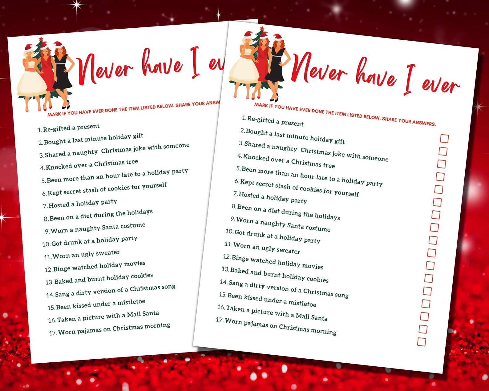 Holiday Girls Night Never Have I Ever Game for Fun Christmas - Etsy