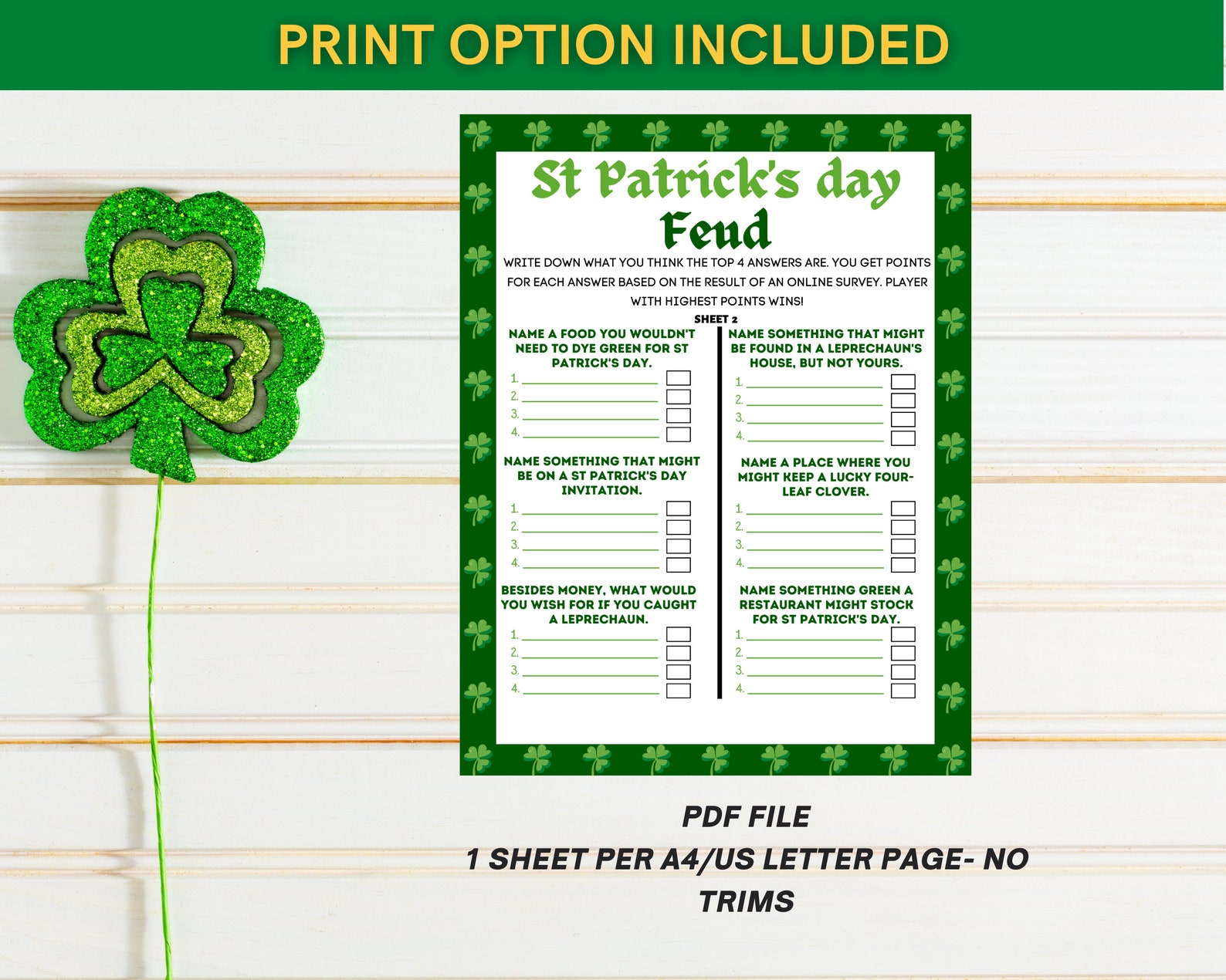 St Patrick's Day Feud Game for a Fun Activity With Family or Friends ...