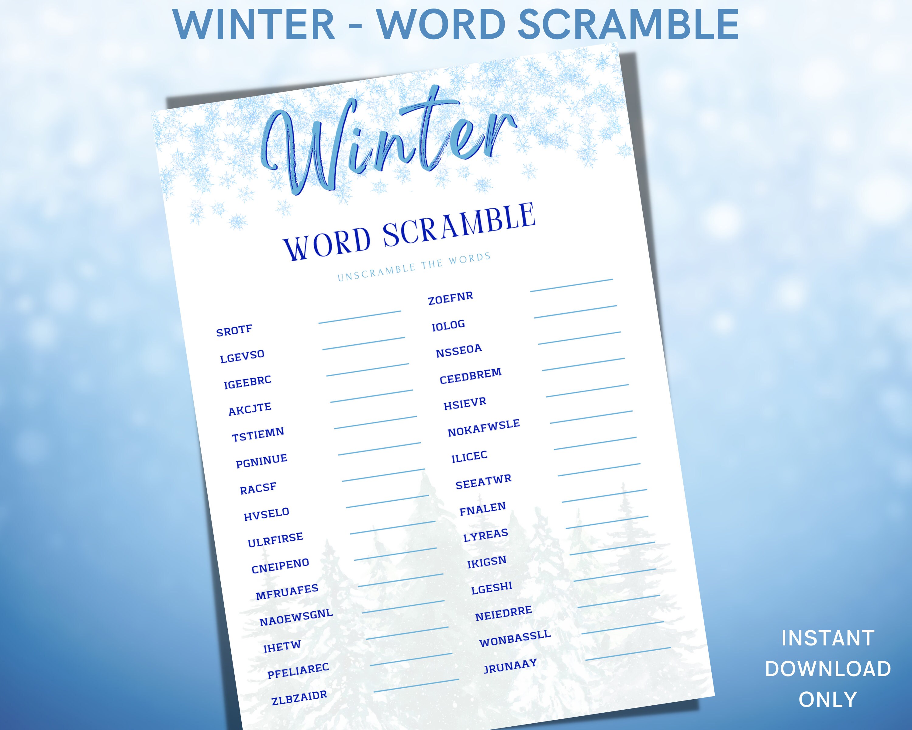 Fun Winter Word Scramble Game for Kid/ Family Activity - Etsy