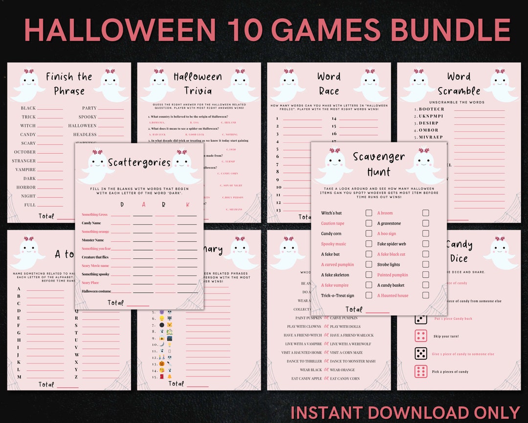 Pink Ghost Halloween Games Bundle for Fun Kids Activity - Etsy UK