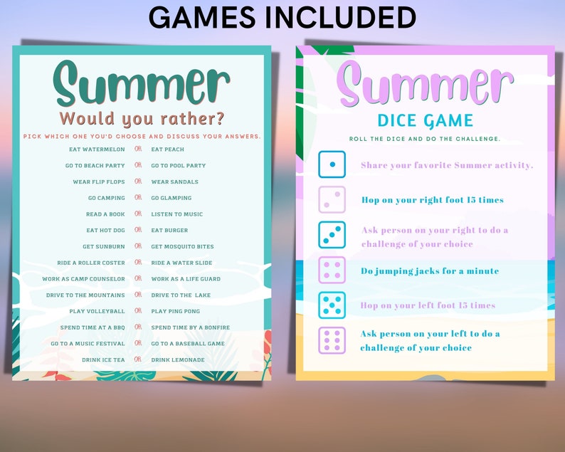 Summer Party Games Bundle Printable Use for Summer Beach | Etsy