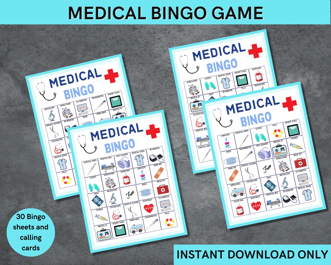 Medical Bingo Game: 30 Printable Cards for Doctor/nurse Party (instant ...