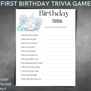 Boy First Birthday Trivia Game Printable Fun Game for Kids - Etsy