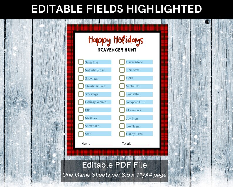 Editable Holiday Scavenger Hunt Game for Fun Christmas / - Etsy